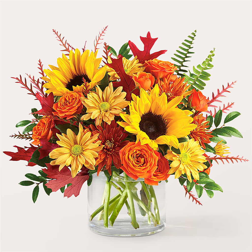 Fall Campfire Bouquet – bronze, orange, yellow flower arrangement ...